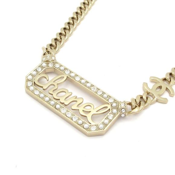 CHANEL | Jewelry | Chanel Necklace Gold Ivory And Clear Logo Motif ...